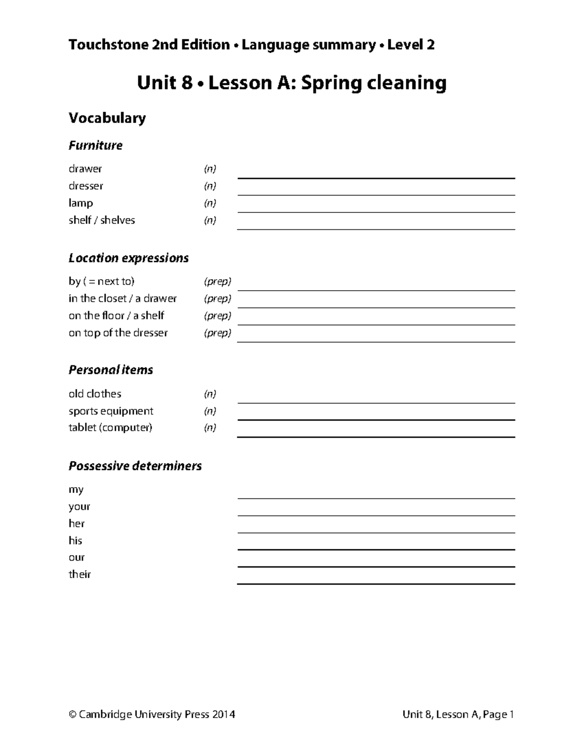 TS2e L2 U8 LC Langsum 2022 - Touchstone 2nd Edition • Language summary • Level 2 Unit 8 • Lesson ...