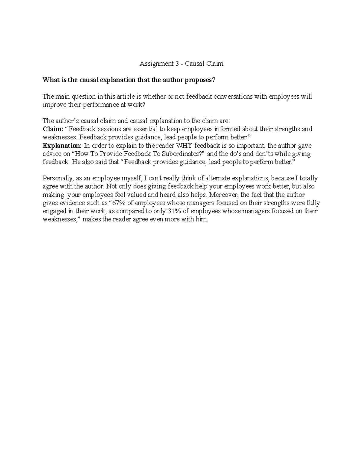 COMM 210 - Assignment 3 - Assignment 3 - Causal Claim What is the ...