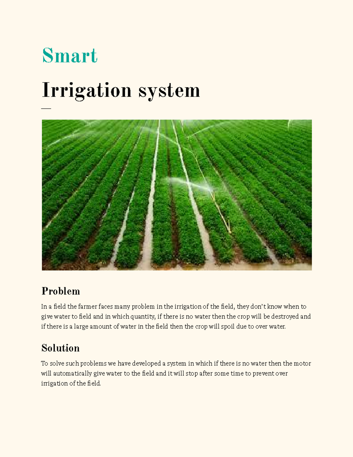 Smart irrigation system - Smart Irrigation system ___ Problem In a ...