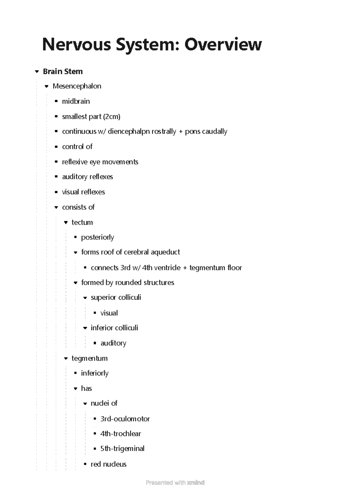 Nervous System Overview - Nervous System: Overview Brain Stem Mesencephalon midbrain smallest ...