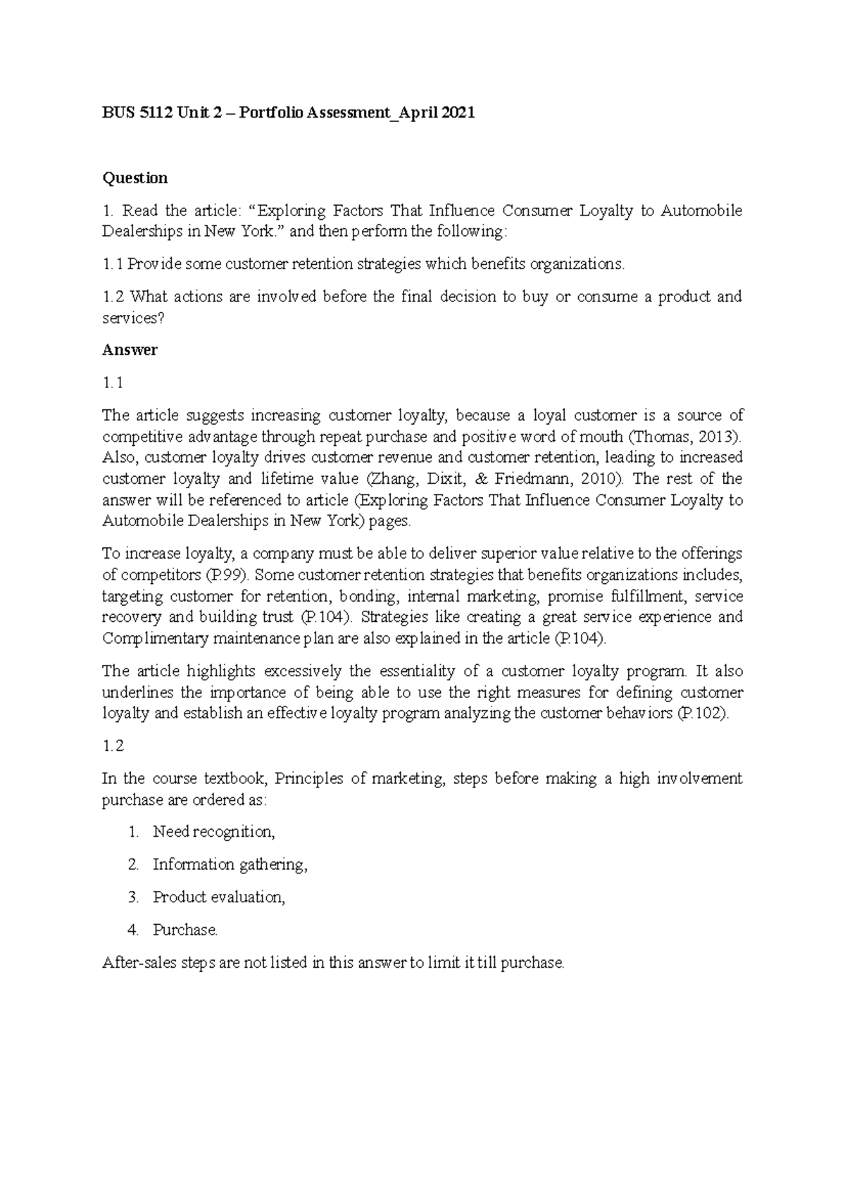 MBA BUS 5112 Unit 2 written assignment - BUS 5112 Unit 2 – Portfolio Assessment_April 2021 ...