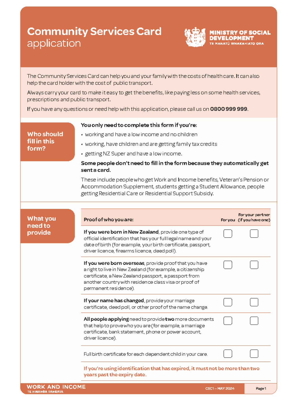 Community services card application - CSC1 – May 2024 Page 1 The ...