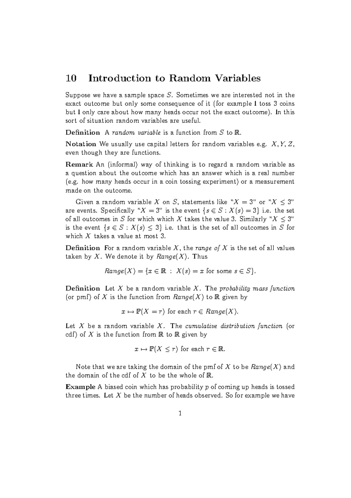 Lecture Notes week 8 - 10 Introduction to Random Variables Suppose we ...