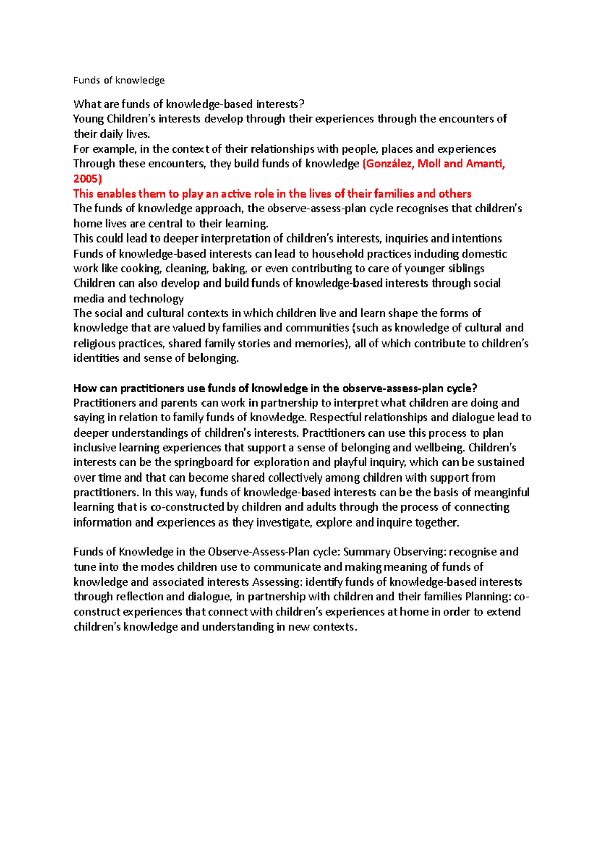 Funds of knowledge lecture notes - Funds of knowledge What are funds of ...