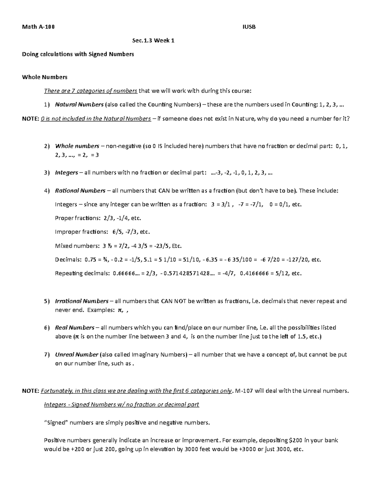 Sec. 1.3 detailed notes – Week 1 - Math A-100 IUSB Sec.1 Week 1 Doing ...