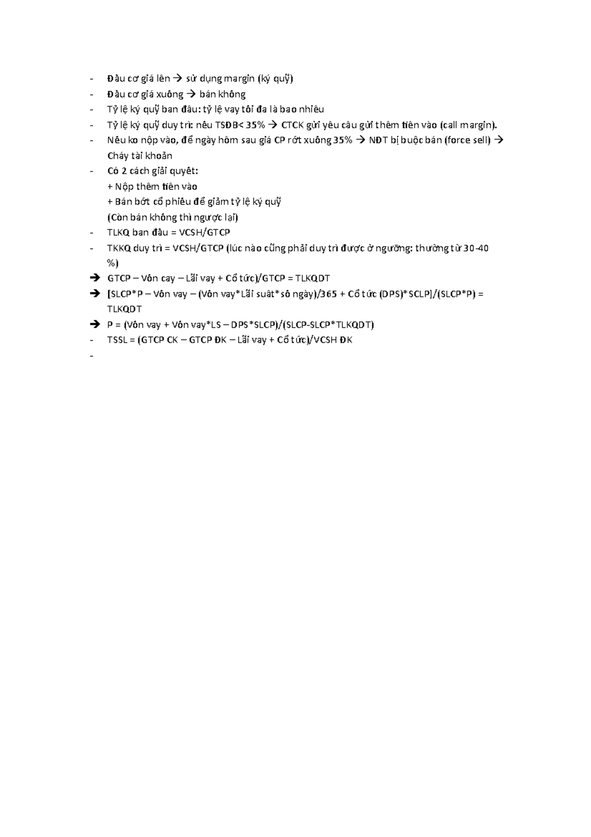 NOTE - TCDN note - Đầầu c ơ giá lên s ử d ng margin (ký quỹỹ)ụ Đầầu c ơ giá xuốống bán khốống T ...
