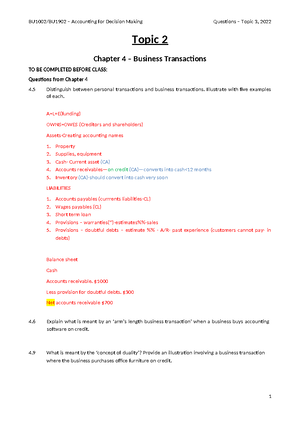 BU1002 Topic 08 Tutorial Solutions 2019 Accounting for Decision making ...