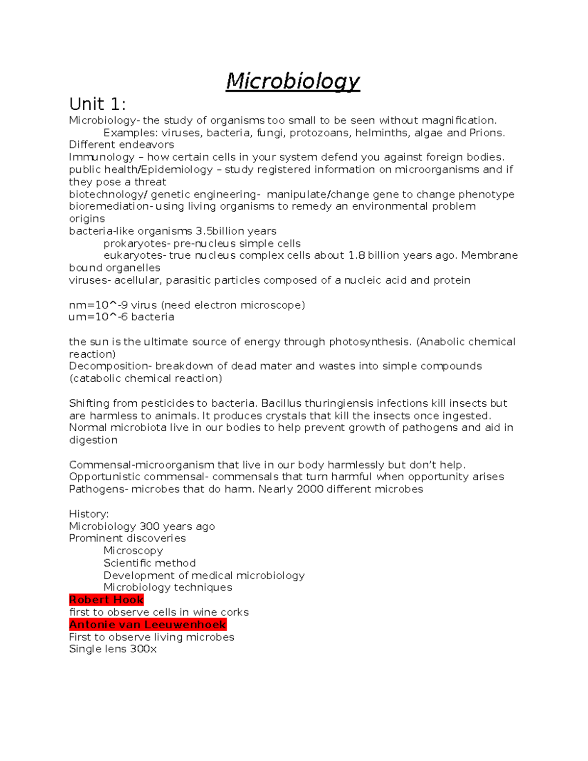 Microbiology - Lecture notes entire semester - Microbiology Unit 1 ...