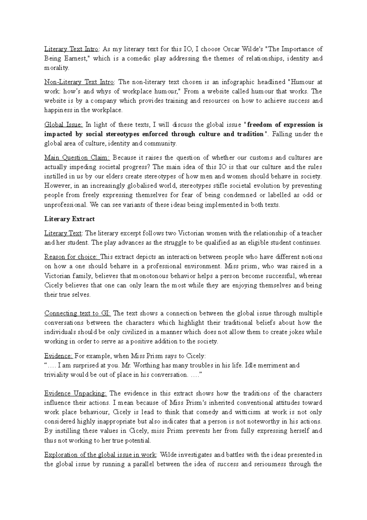 English IO - DP1 Final - Literary Text Intro: As my literary text for ...