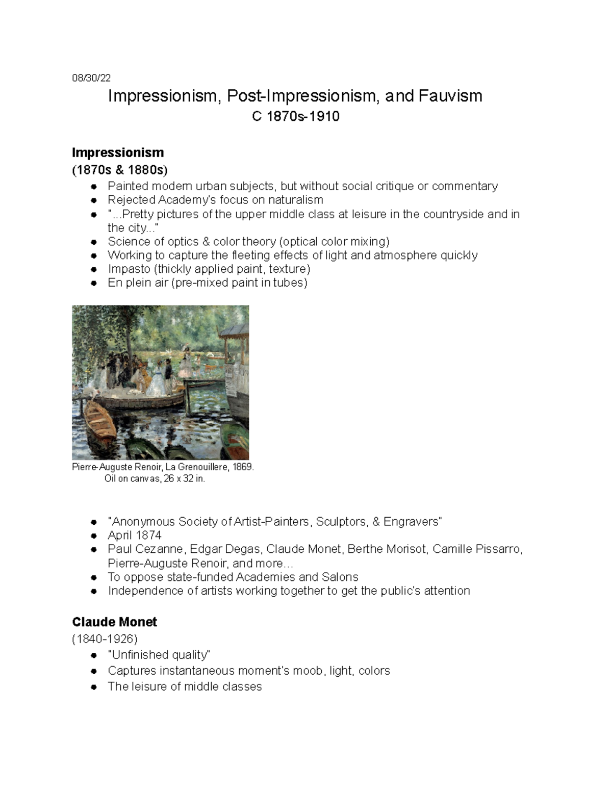 Impressionism, Post-Impressionism, and Fauvism - . pictures of the ...