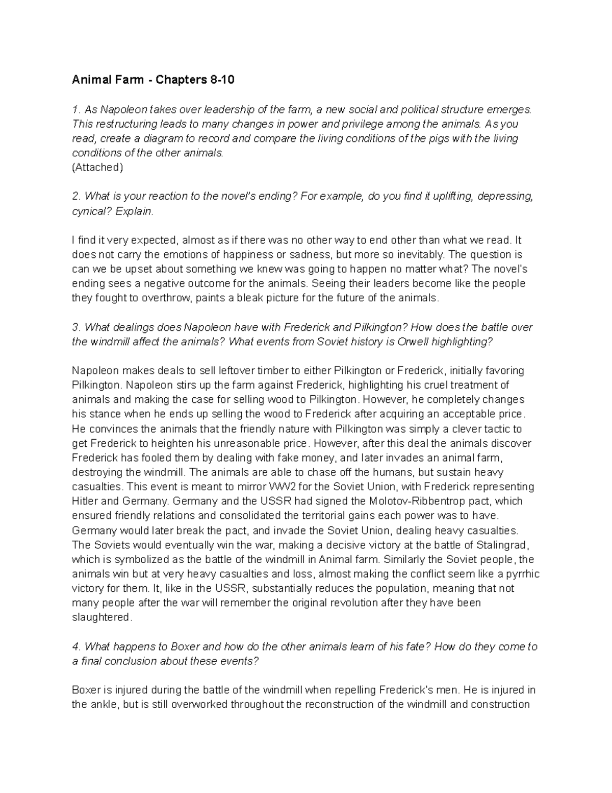 Animal Farm - Chapters 8-10 - Animal Farm - Chapters 8- As Napoleon ...