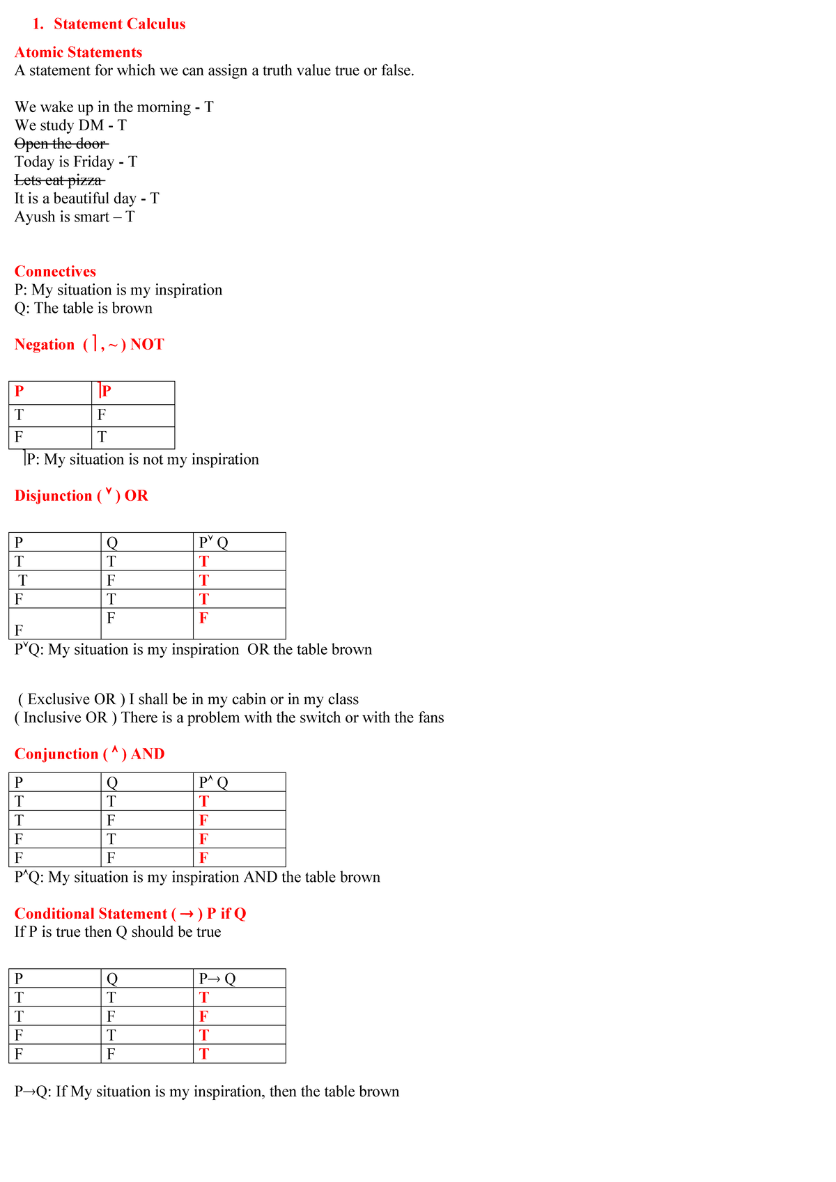 Module 1 - Discrete - Statement Calculus Atomic Statements A statement ...