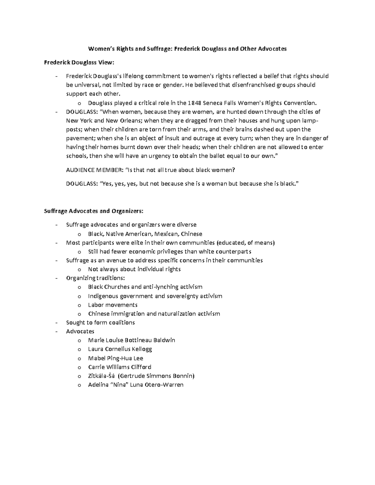 Women’s Rights and Suffrage; Frederick Douglass and Other Advocates ...