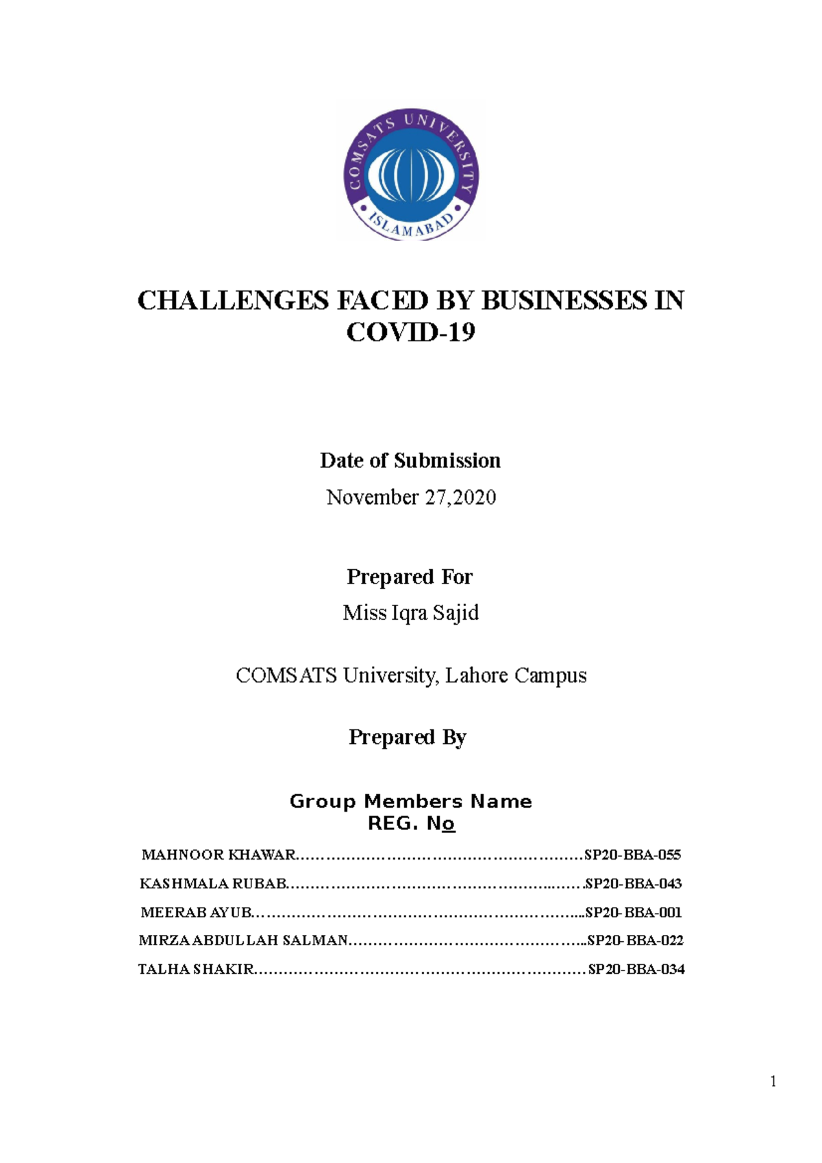 report writting semester project - CHALLENGES FACED BY BUSINESSES IN ...