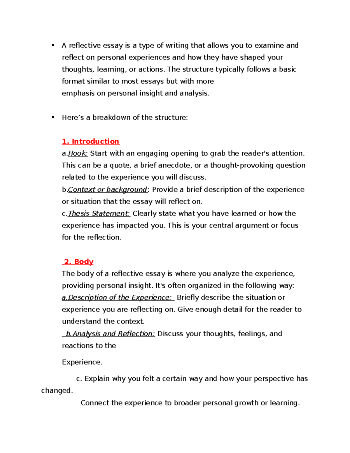 The structure of the reflective essay - A reflective essay is a type of ...