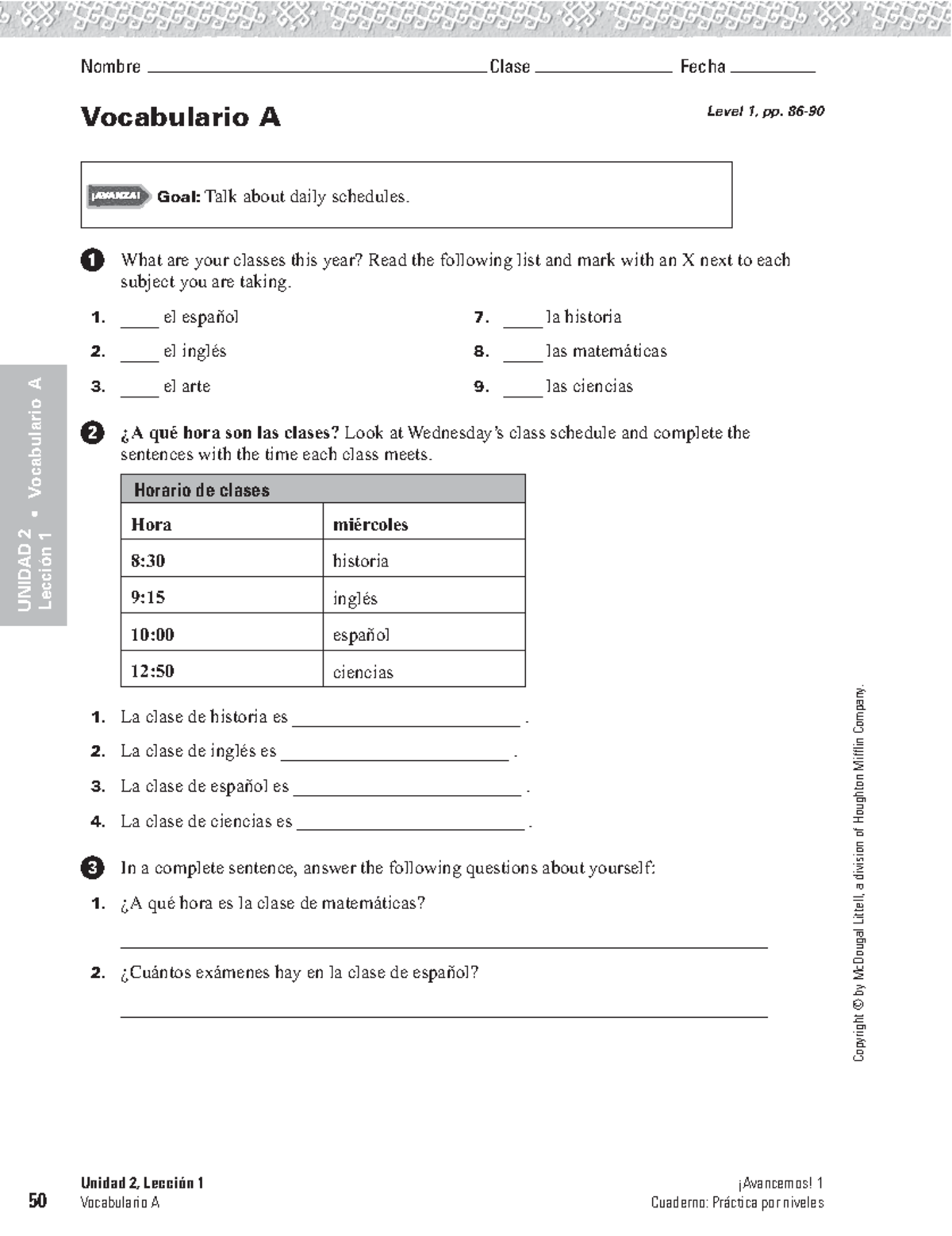 Kami Export - Sp1 Chapter 2 WB - Vocabulario A Level 1, pp. 86 ...