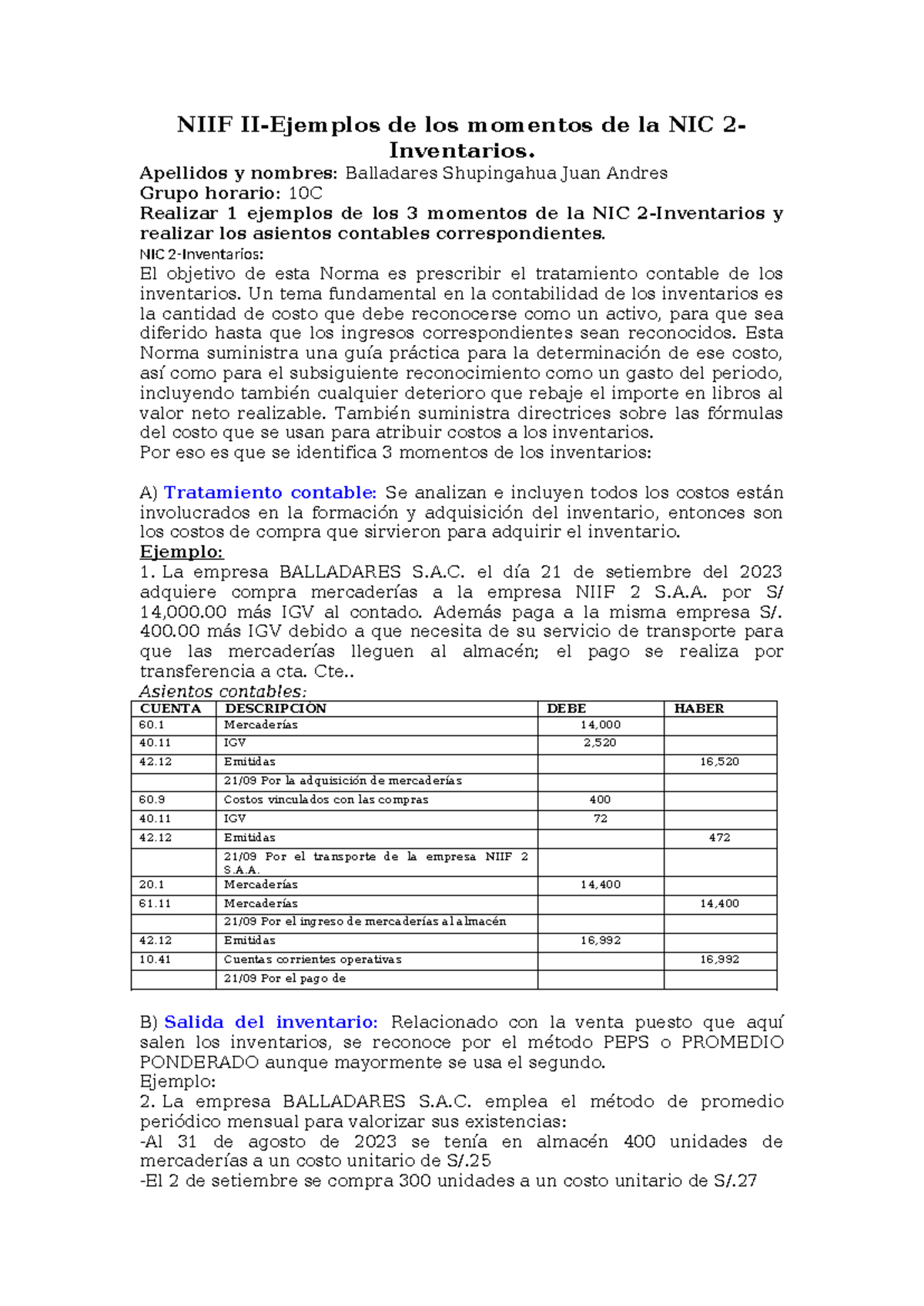 NIC 2- Inventarios Balladares - NIIF II-Ejemplos de los momentos de la ...