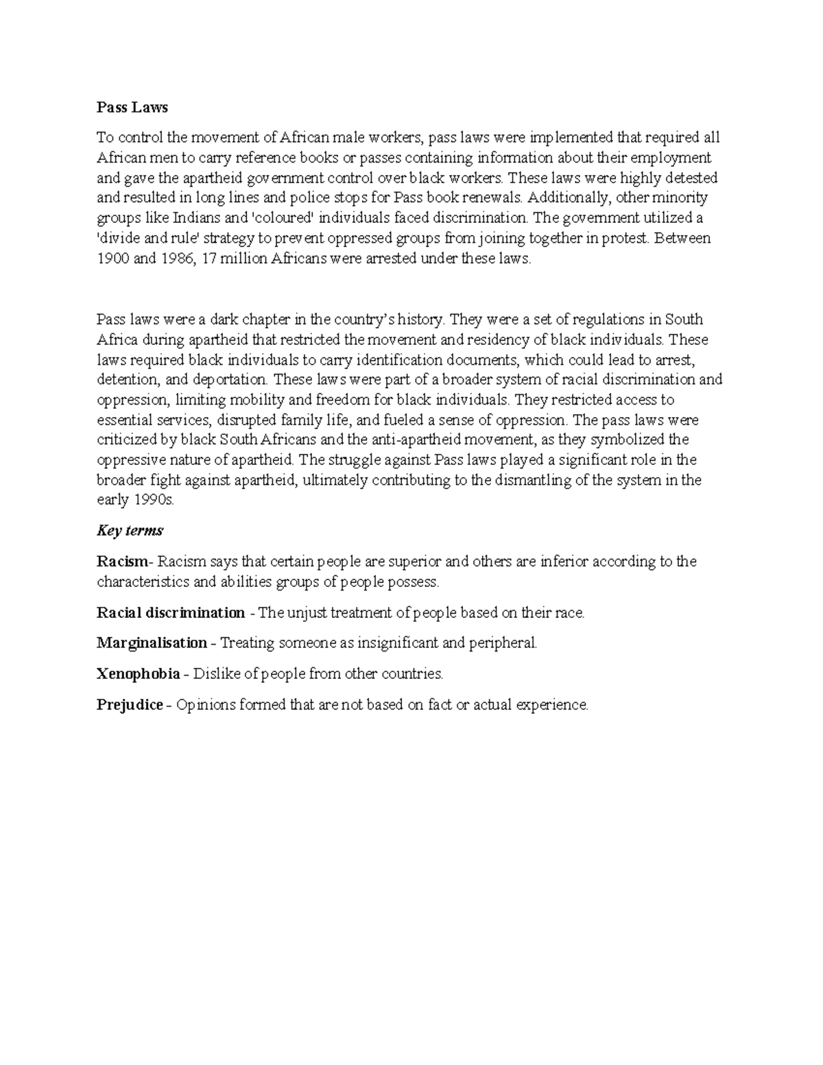 Defining Racism - Pass Laws To control the movement of African male ...