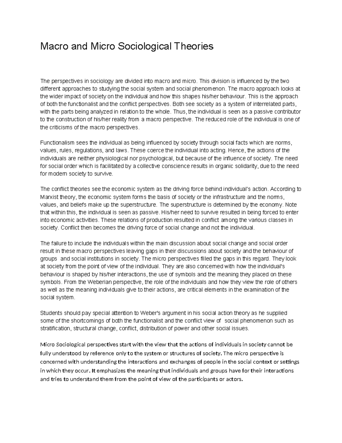 Macro and Micro Sociology - This division is influenced by the two ...