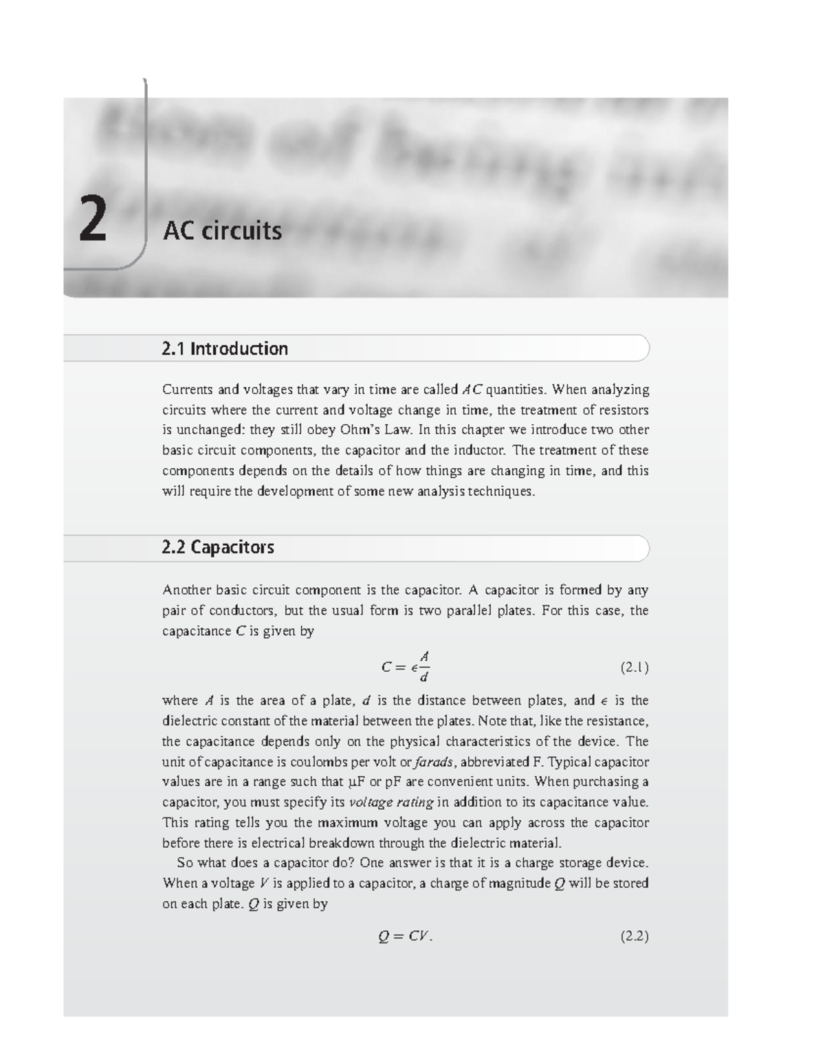 Capacitors lecture - notes - 2 AC circuits 2 Introduction Currents and ...