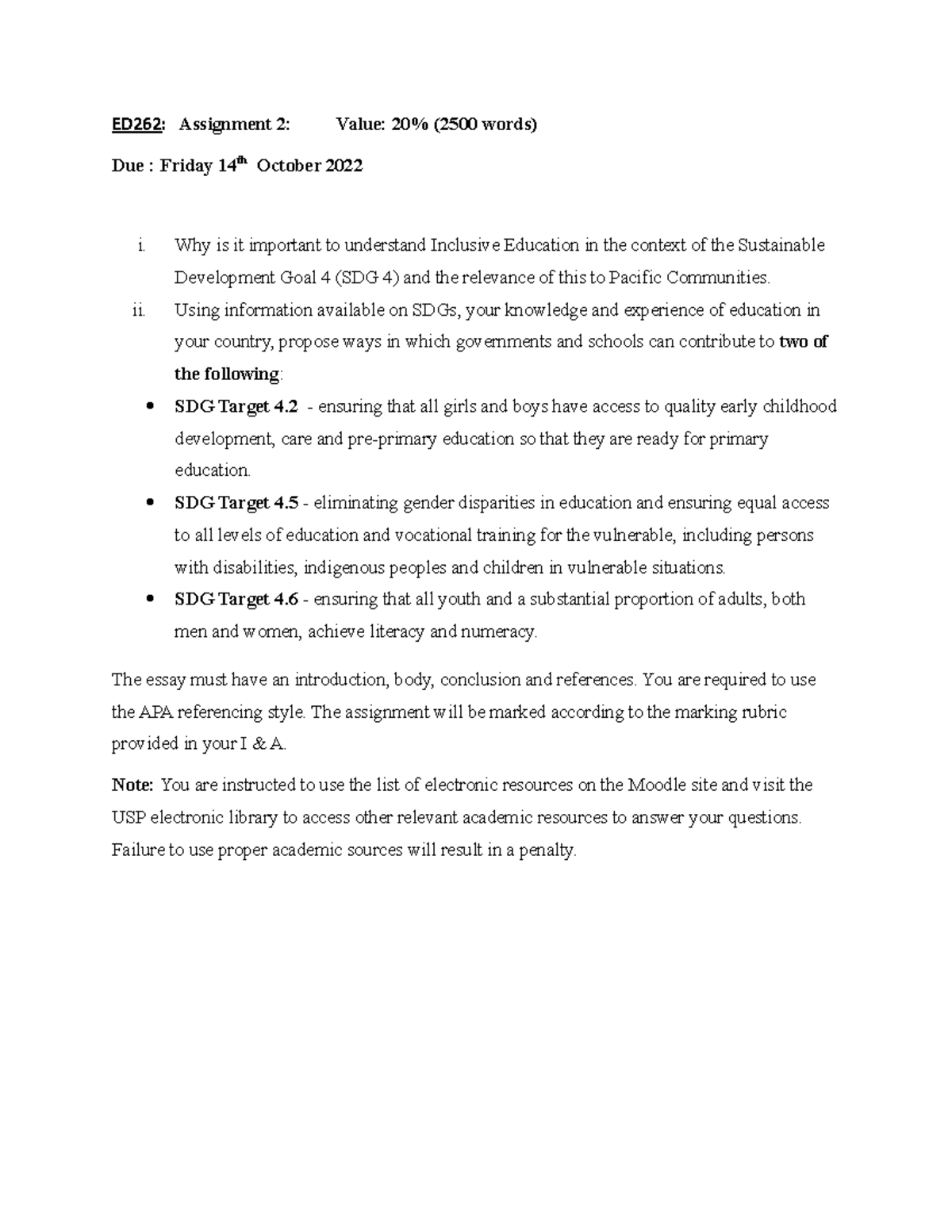 ED 262 Assignment 2 Sem 2 2022 - ED262: Assignment 2: Value: 20% (2500 ...