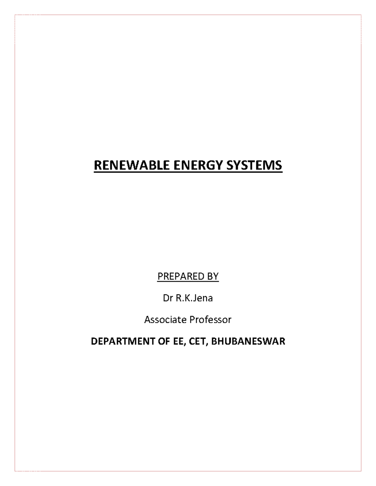 232 Renewable Energysystems - RENEWABLE ENERGY SYSTEMS PREPARED BY Dr R ...