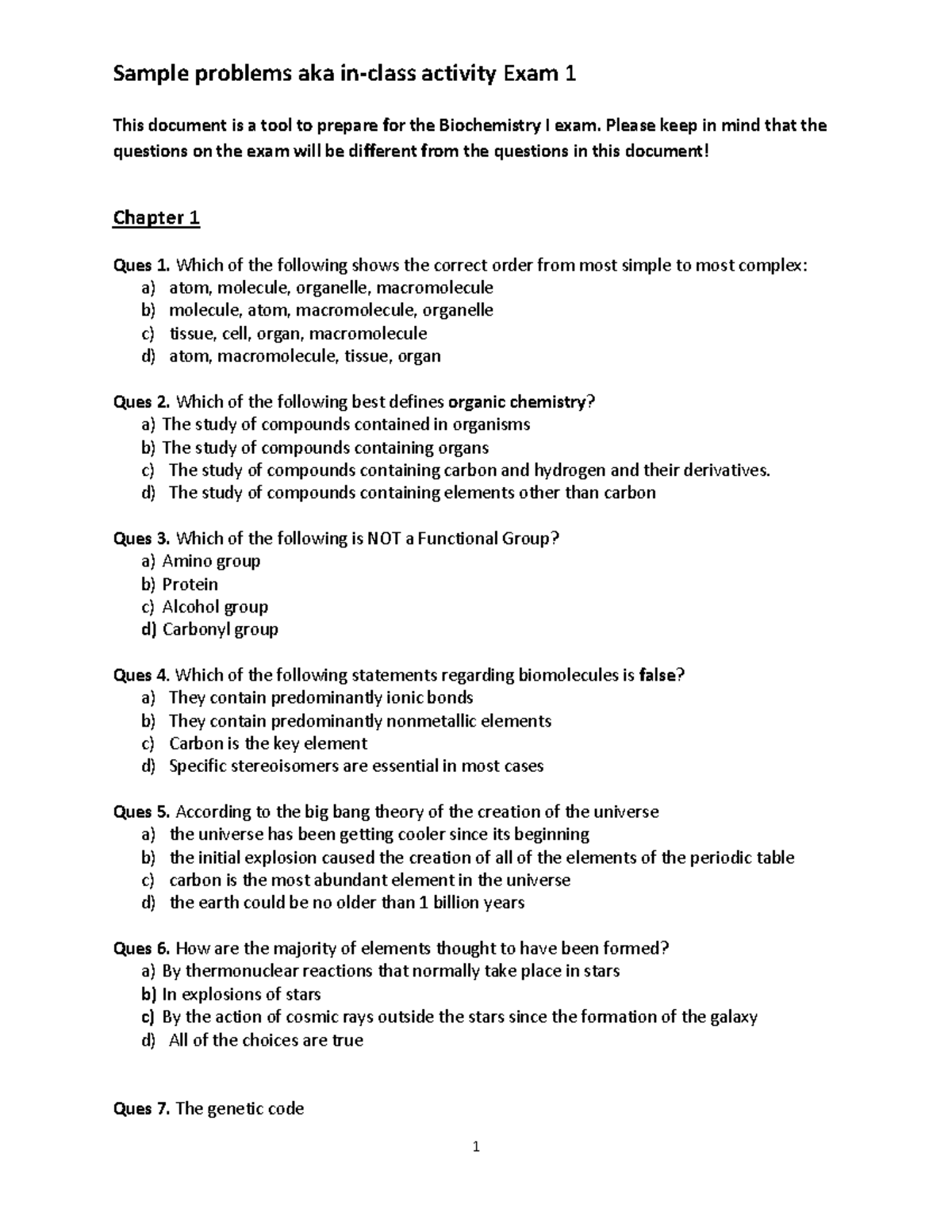 Biochem-PS1 - practice questions - This document is a tool to prepare ...