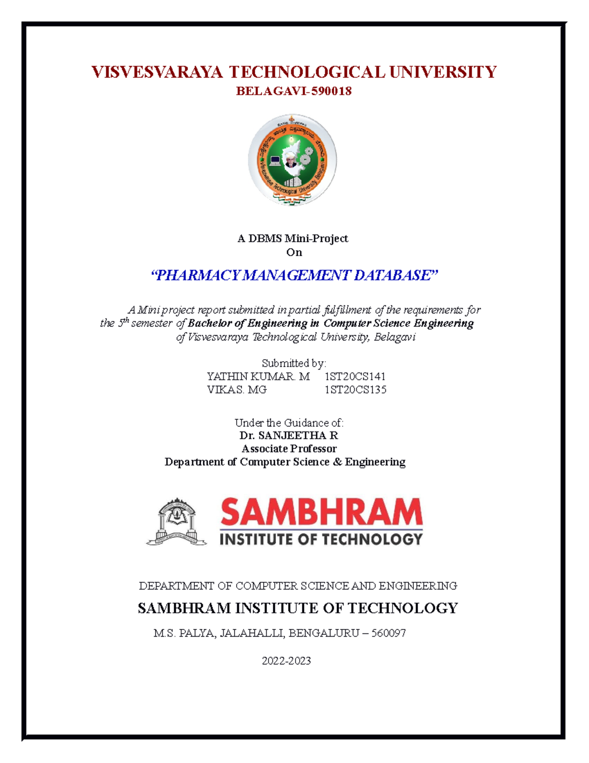 Pharma Management - VISVESVARAYA TECHNOLOGICAL UNIVERSITY BELAGAVI- A DBMS Mini-Project On ...