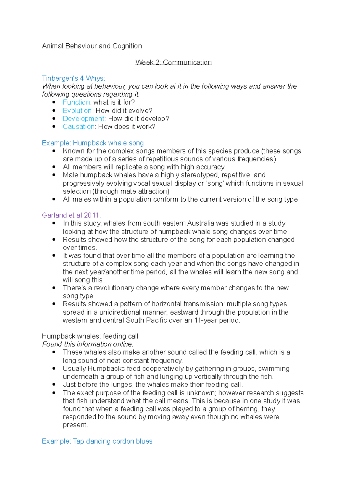 Week 2 - Lecture notes 2 - Animal Behaviour and Cognition Week 2 ...