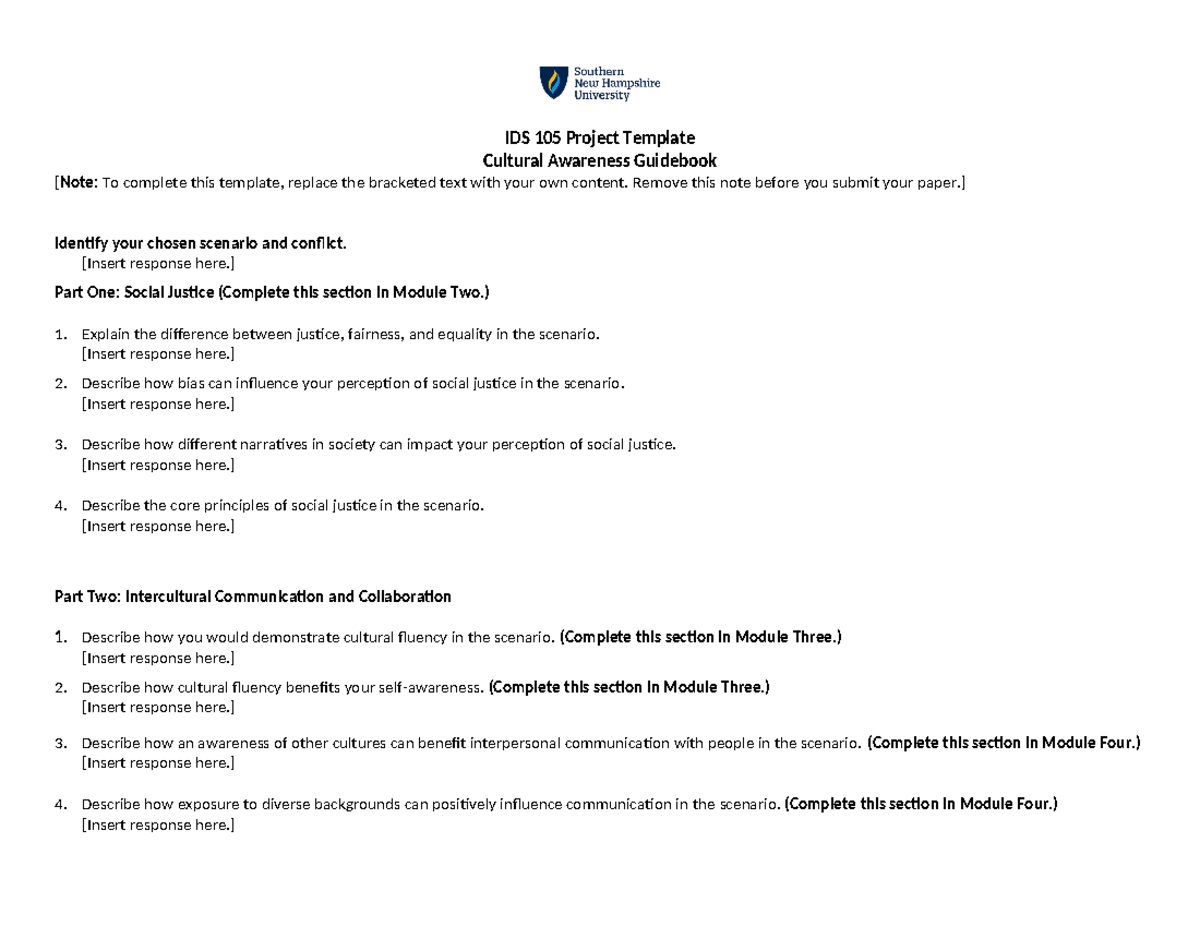 IDS 105 Project Template - IDS 105 Project Template Cultural Awareness ...