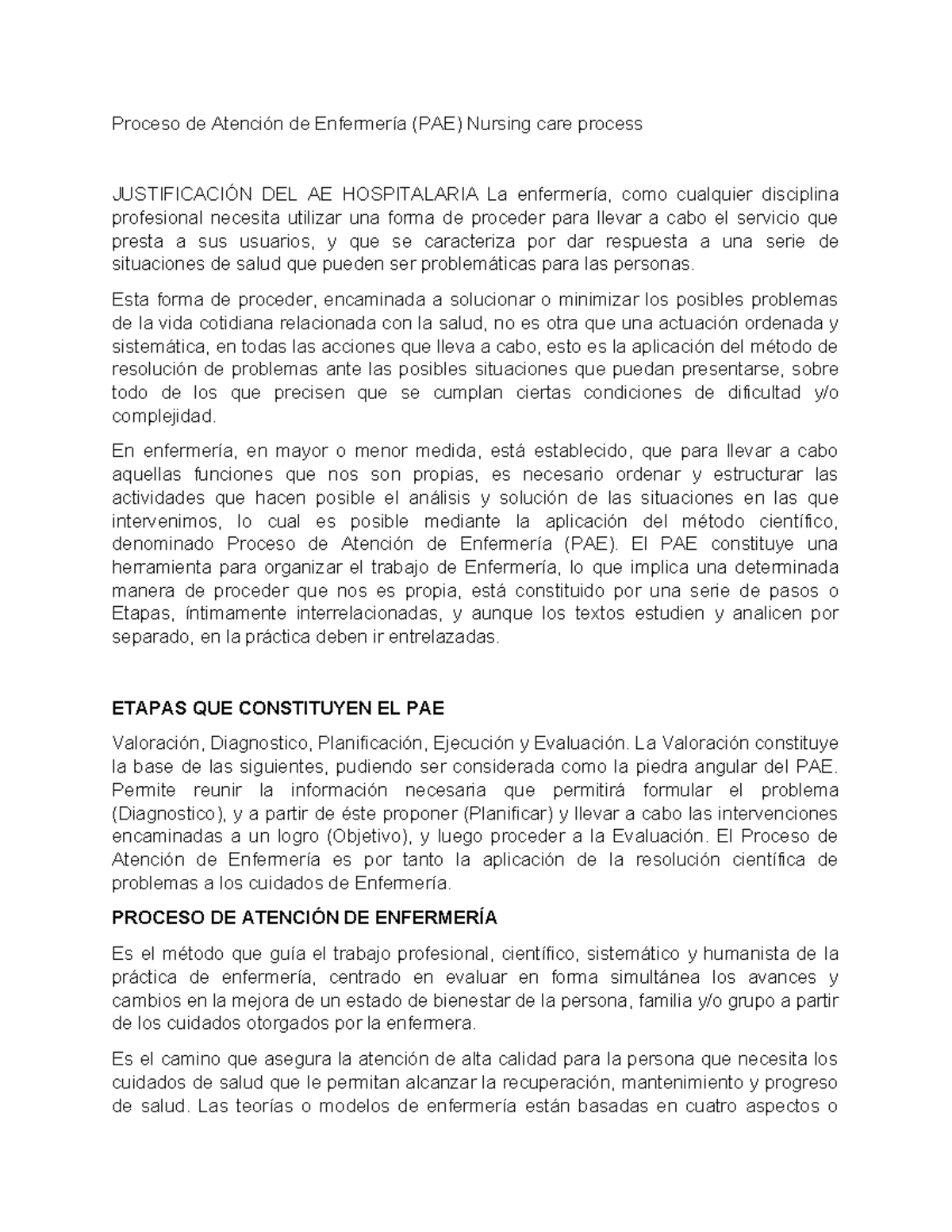Proceso de Atención de Enfermería - Proceso de Atención de Enfermería ...
