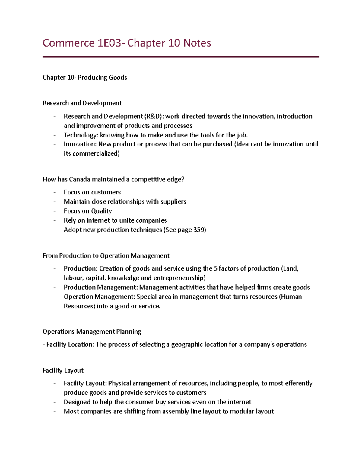Commerce 1E03- Chapter 10 Notes - Commerce 1E03- Chapter 10 Notes ...