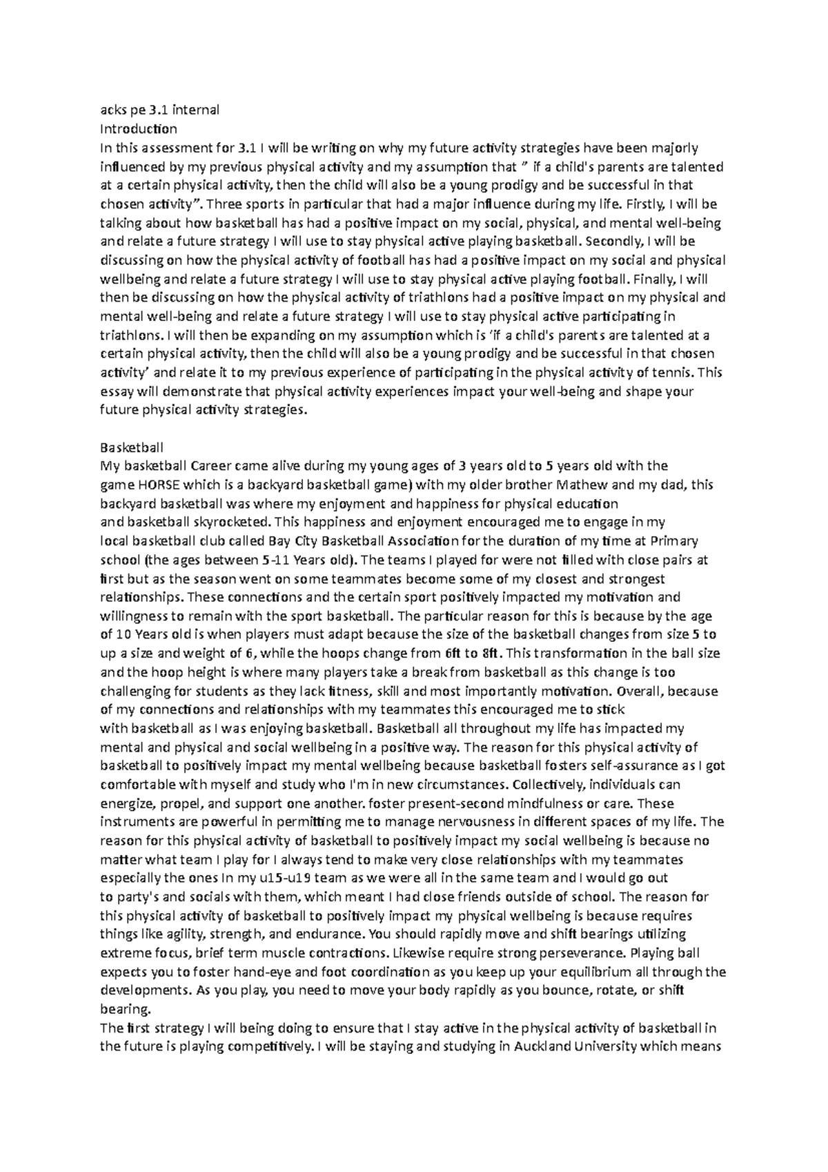 Jacks pe 3.1 internal - Ncea L3 History essay on Religious history of ...