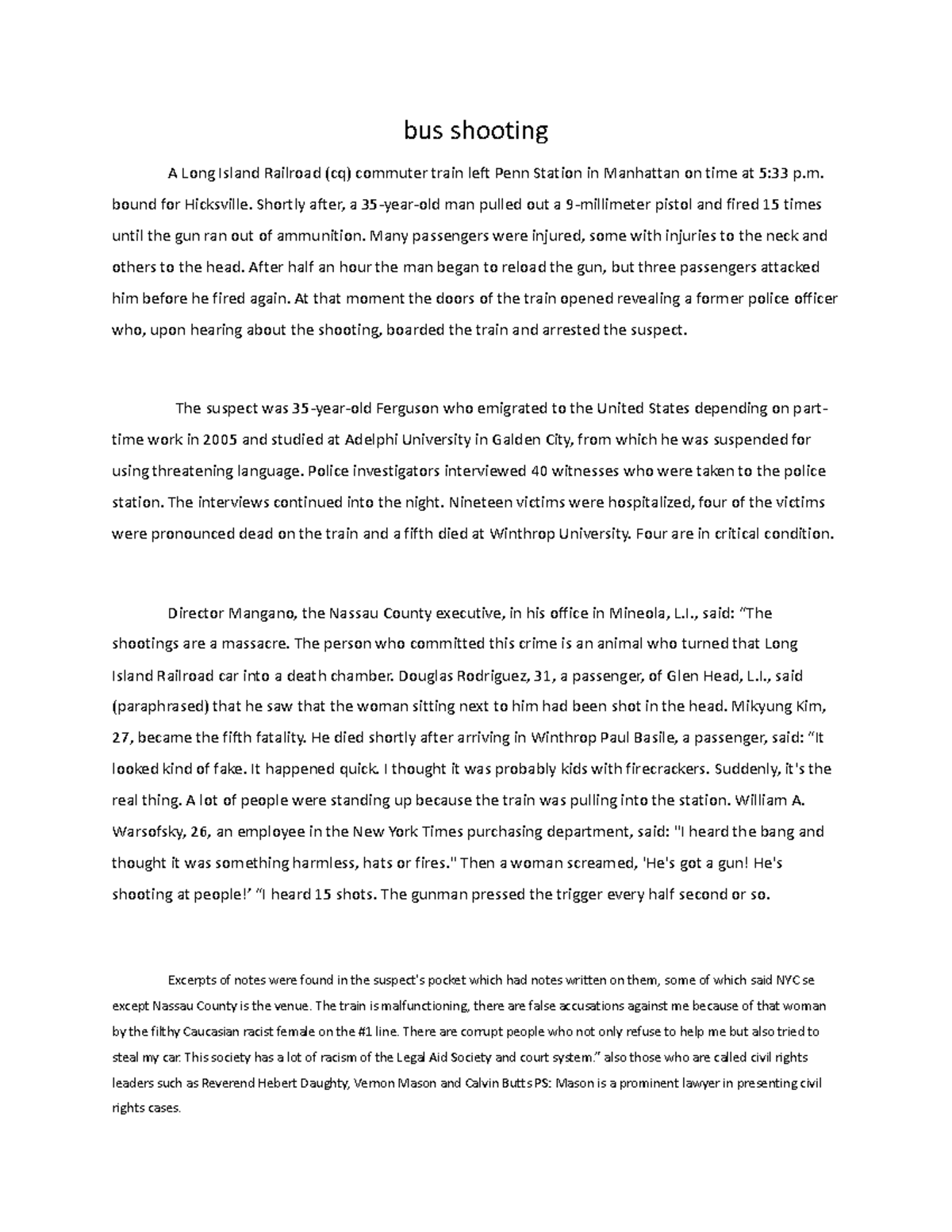 Bus shooting original - example of a crime story - bus shooting A Long ...