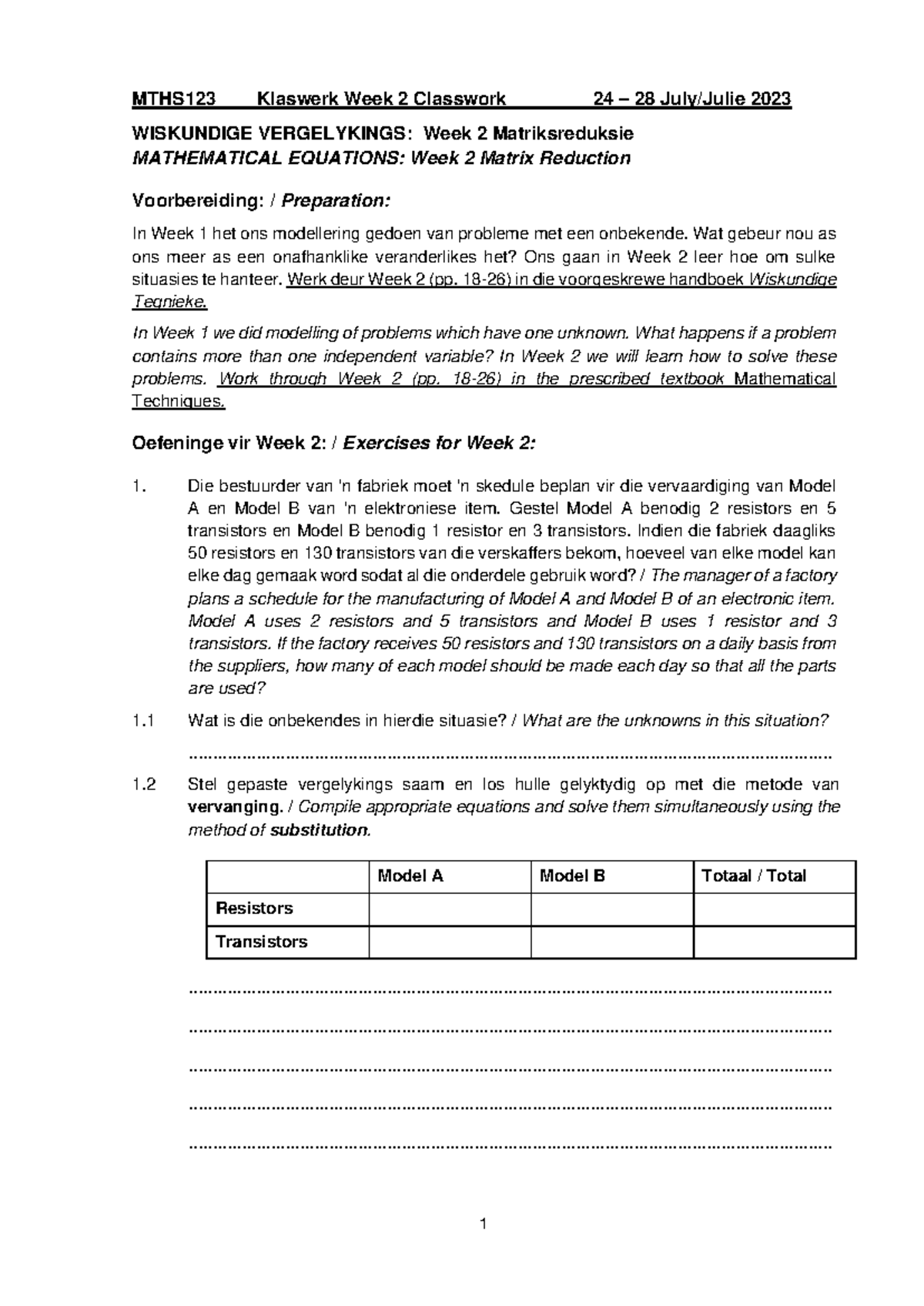 MTHS123 Week 2 2023 - Practice Material Week 2 Worksheet - MTHS 123 Klaswerk Week 2 Classwork 24 ...
