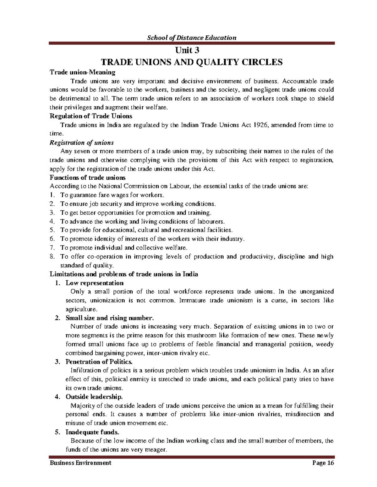 Trade Unions & Indian Economy - Unit 3 TRADE UNIONS AND QUALITY CIRCLES ...