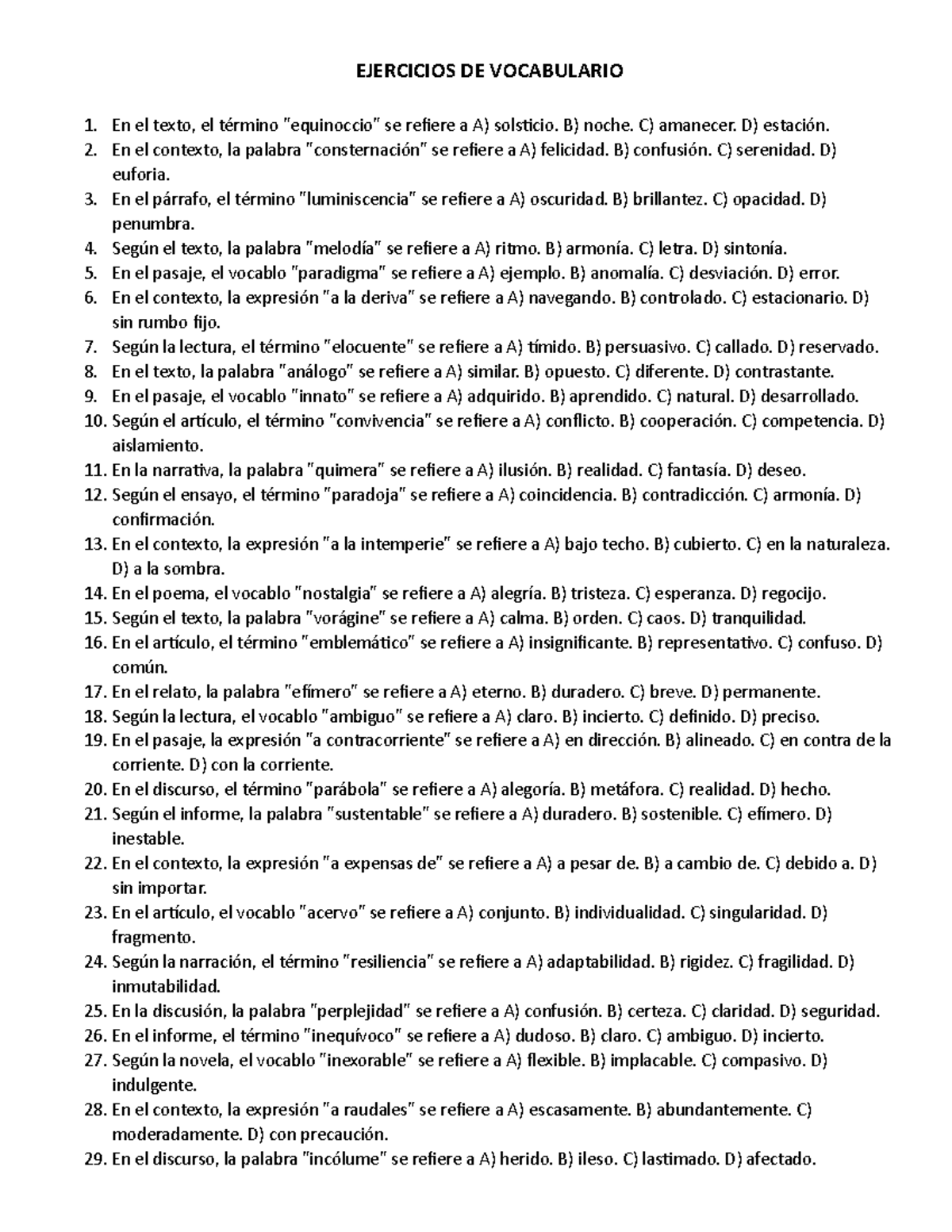 Ejercicios DE Vocabulario - EJERCICIOS DE VOCABULARIO En el texto, el ...