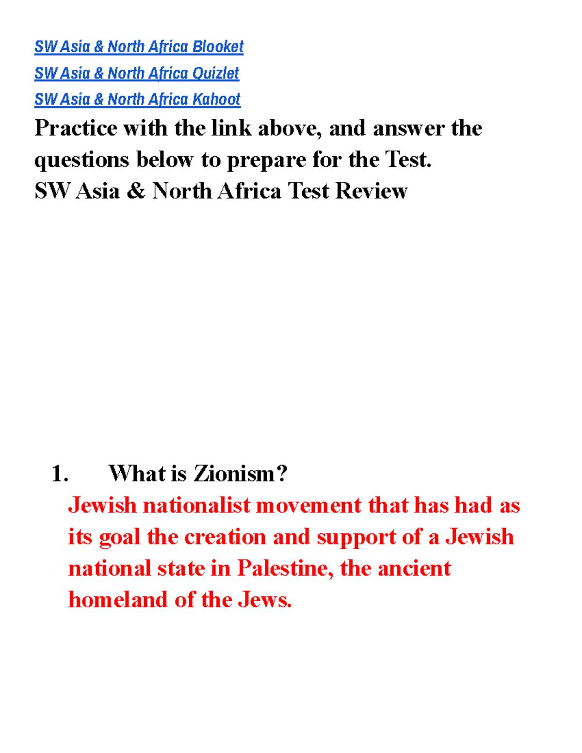 Copy of 2 2-2 3 SW Asia and NA (Answer Key) Test Review - SW Asia ...