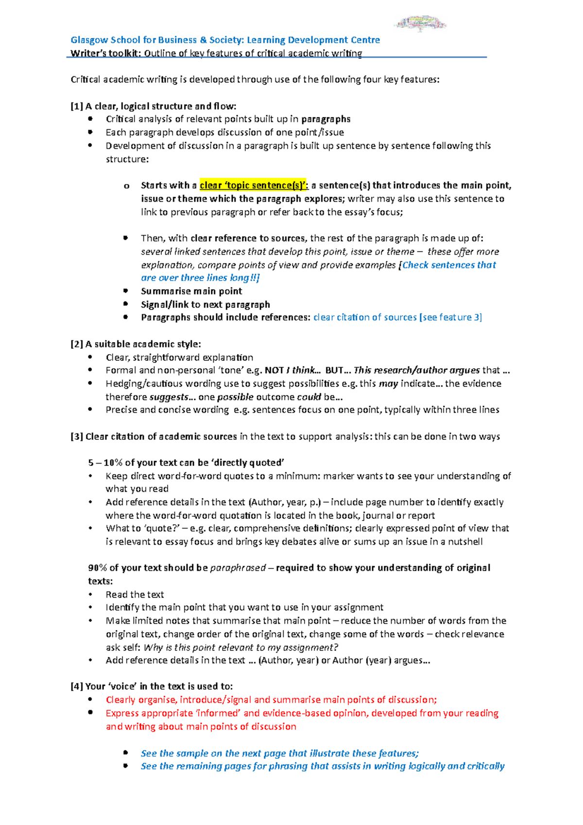 SCo RE Features OF Academic Writing FEB 2018 - Glasgow School for ...