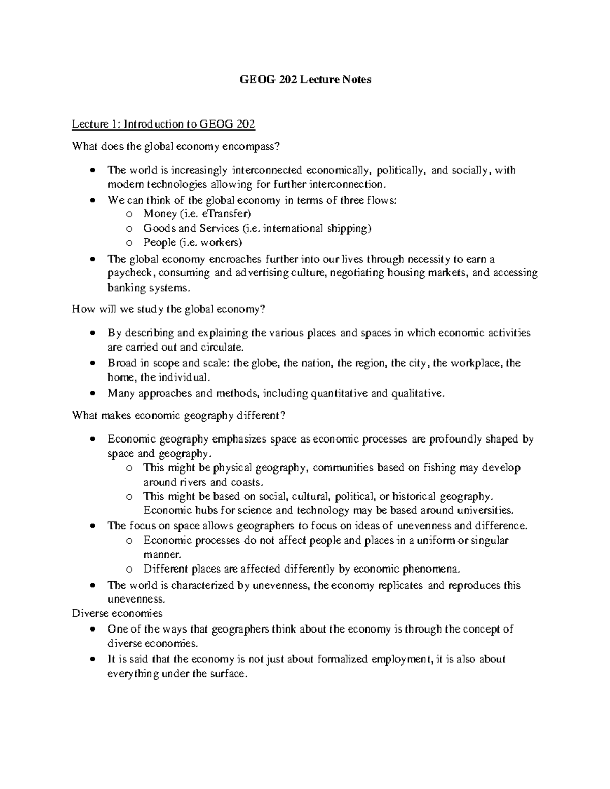 Lecture 1 Notes - GEOG 202 Lecture Notes Lecture 1: Introduction to ...