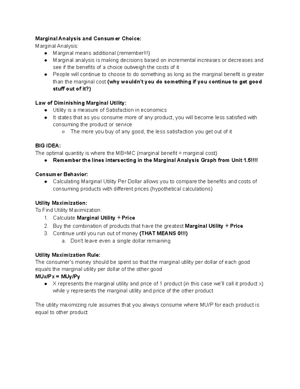 AP Microeconomics Unit 1.6 Notes - Marginal Analysis and Consumer ...