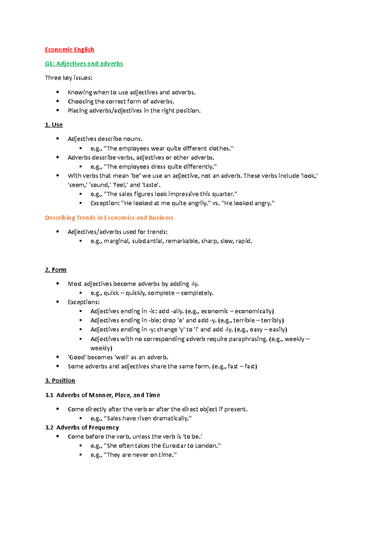 G1 - Adjectives and adverbs - Economic English G1: Adjectives and ...