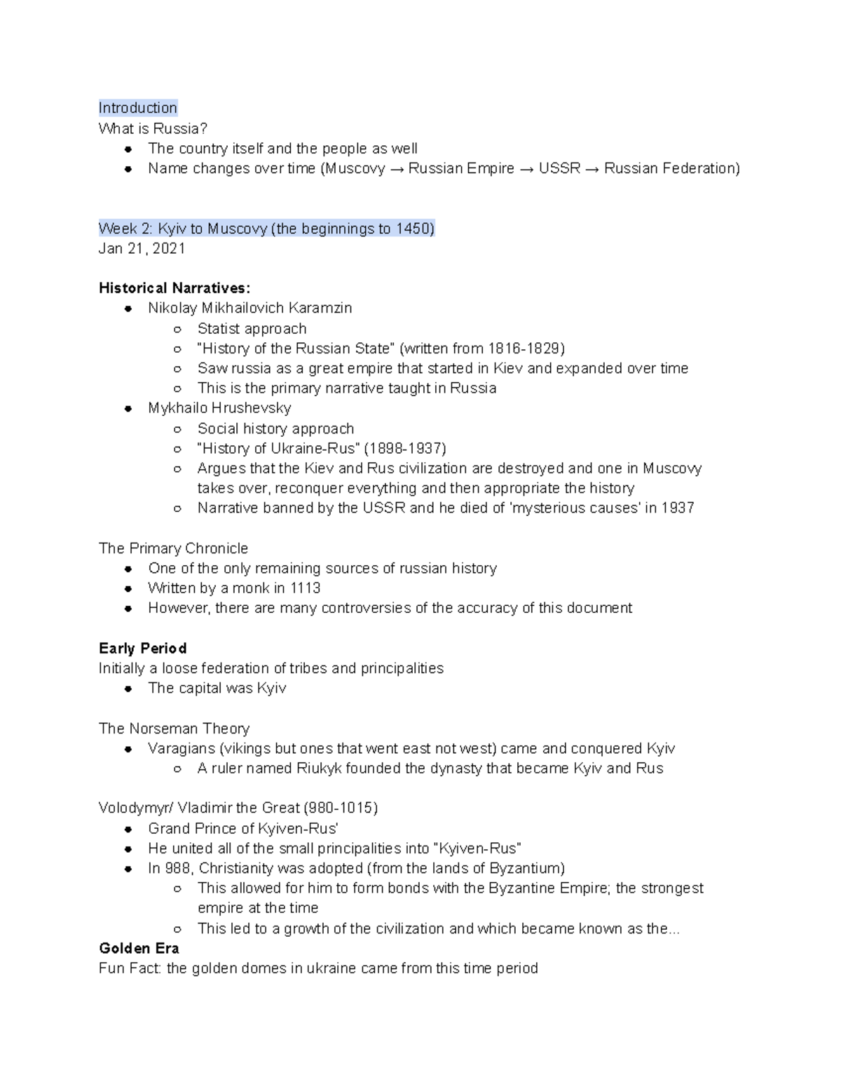 Week 2 Kyiv to Muscovy (the beginnings to 1450) - Introduction What is ...