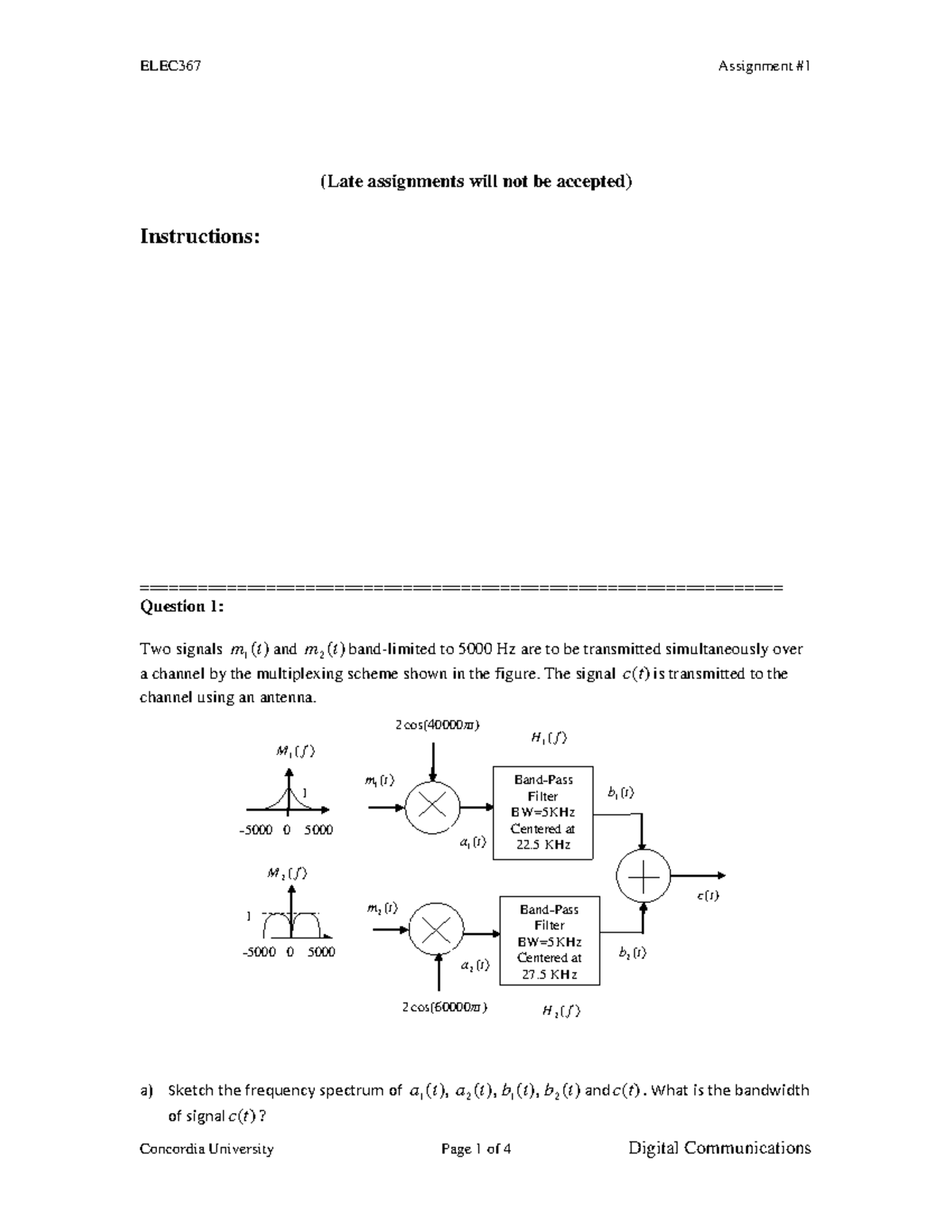 ELEC367, Assignment 1, Amplitude Modulation - (Late assignments will not be accepted ...