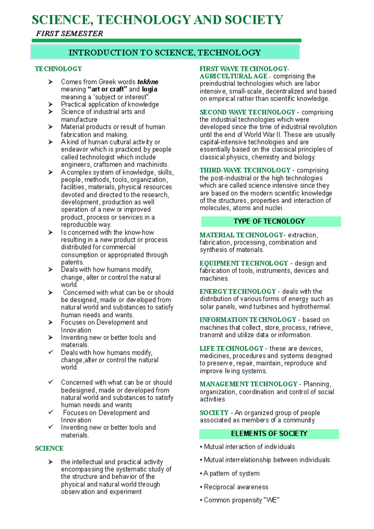 STAS Prelim - transes - SCIENCE, TECHNOLOGY AND SOCIETY FIRST SEMESTER ...