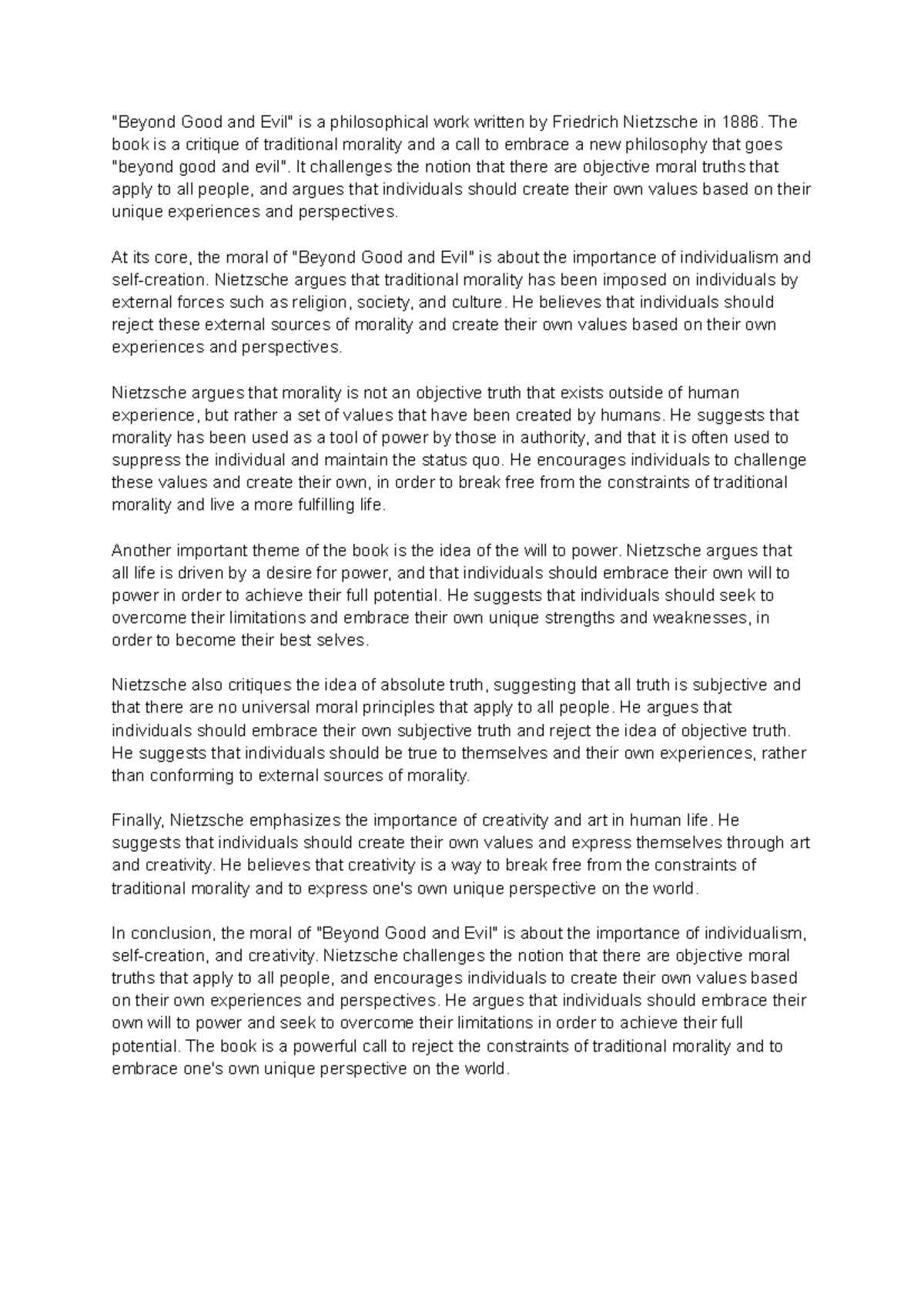 Good and evil - practice - "Beyond Good and Evil" is a philosophical ...