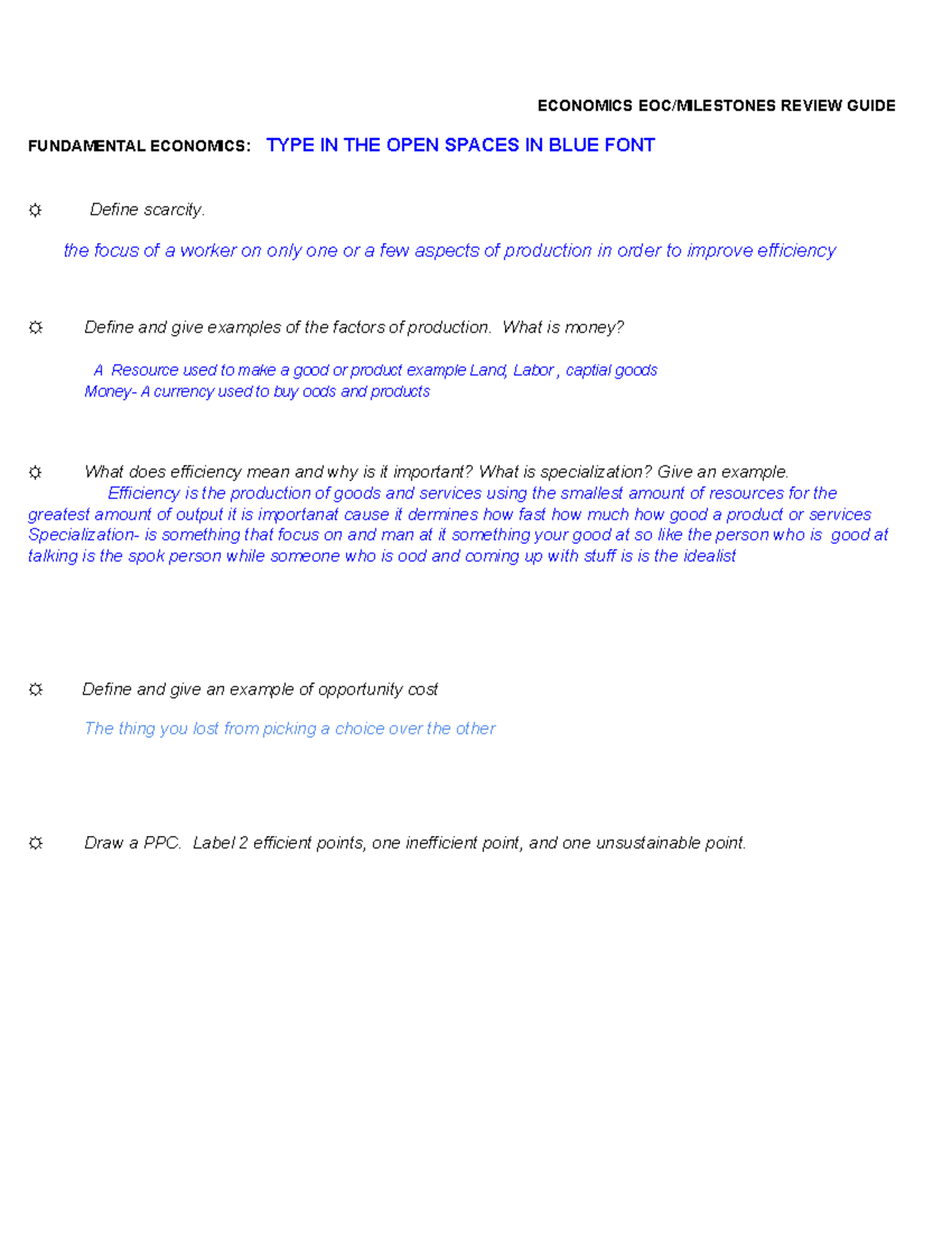 EOC review 2015 notes - you do - ECONOMICS EOC/MILESTONES REVIEW GUIDE ...