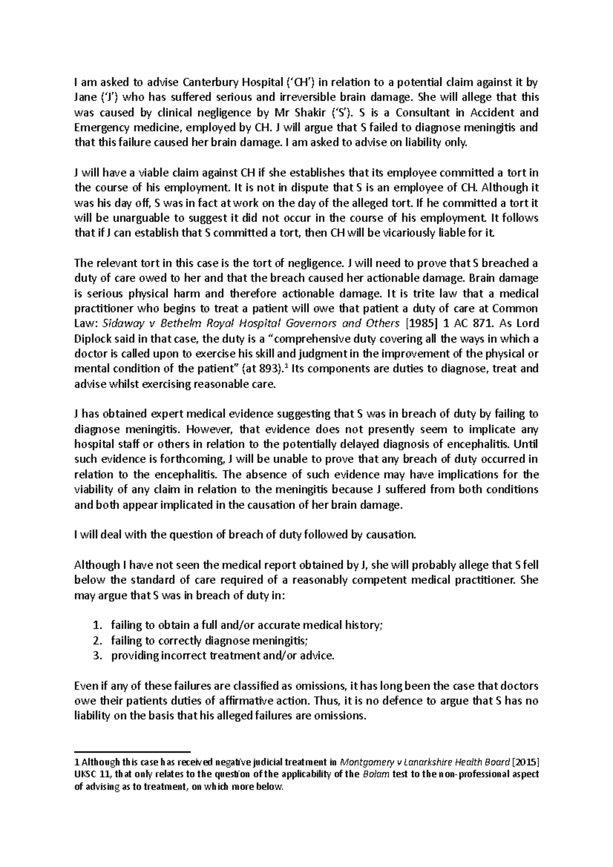 J v Hospital - The case summarised nicely. - I am asked to advise ...