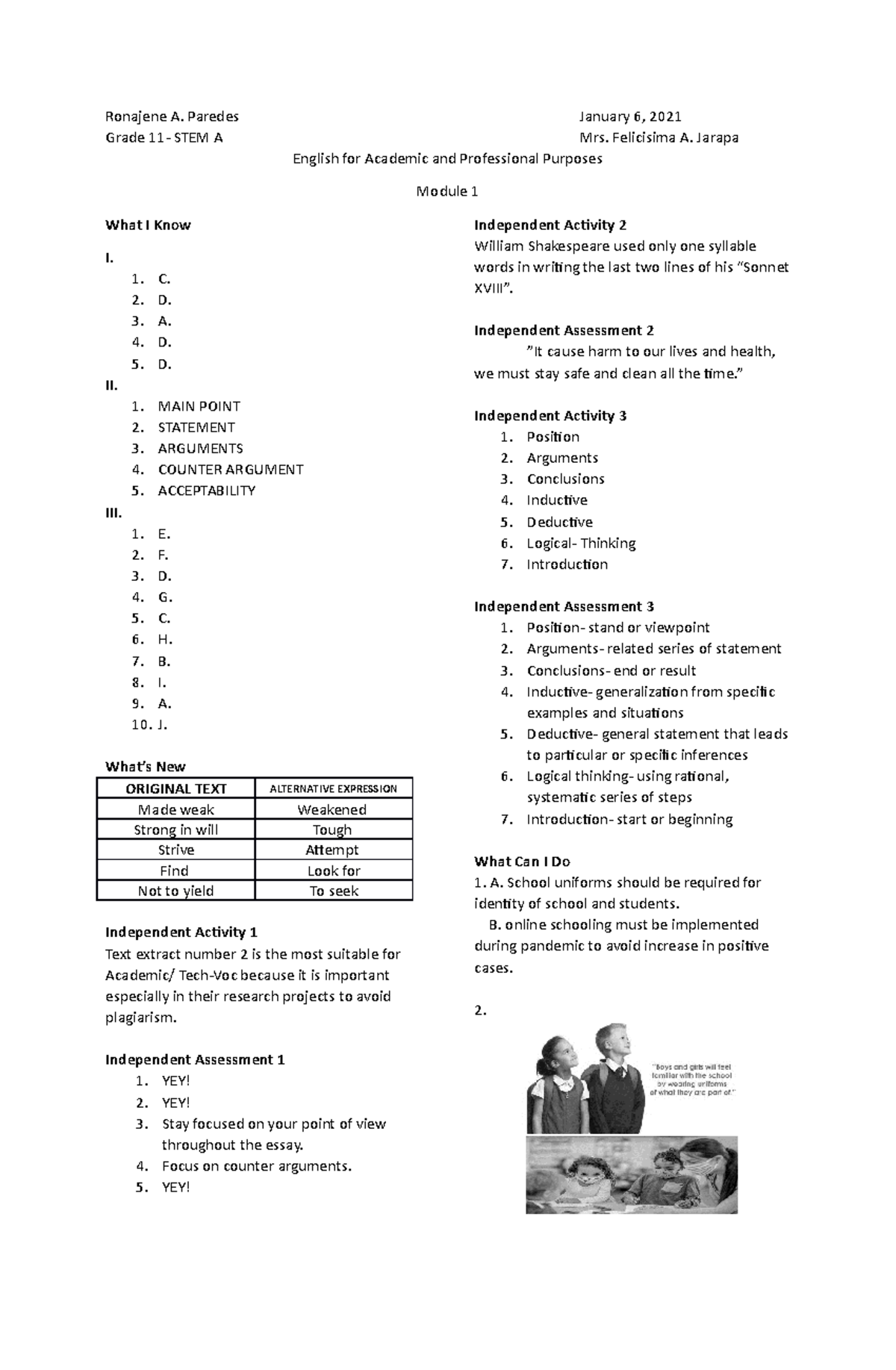 EAPP - ...kmjqprpqnmtamlf - Grade 11- STEM A Mrs. Felicisima A. Jarapa ...