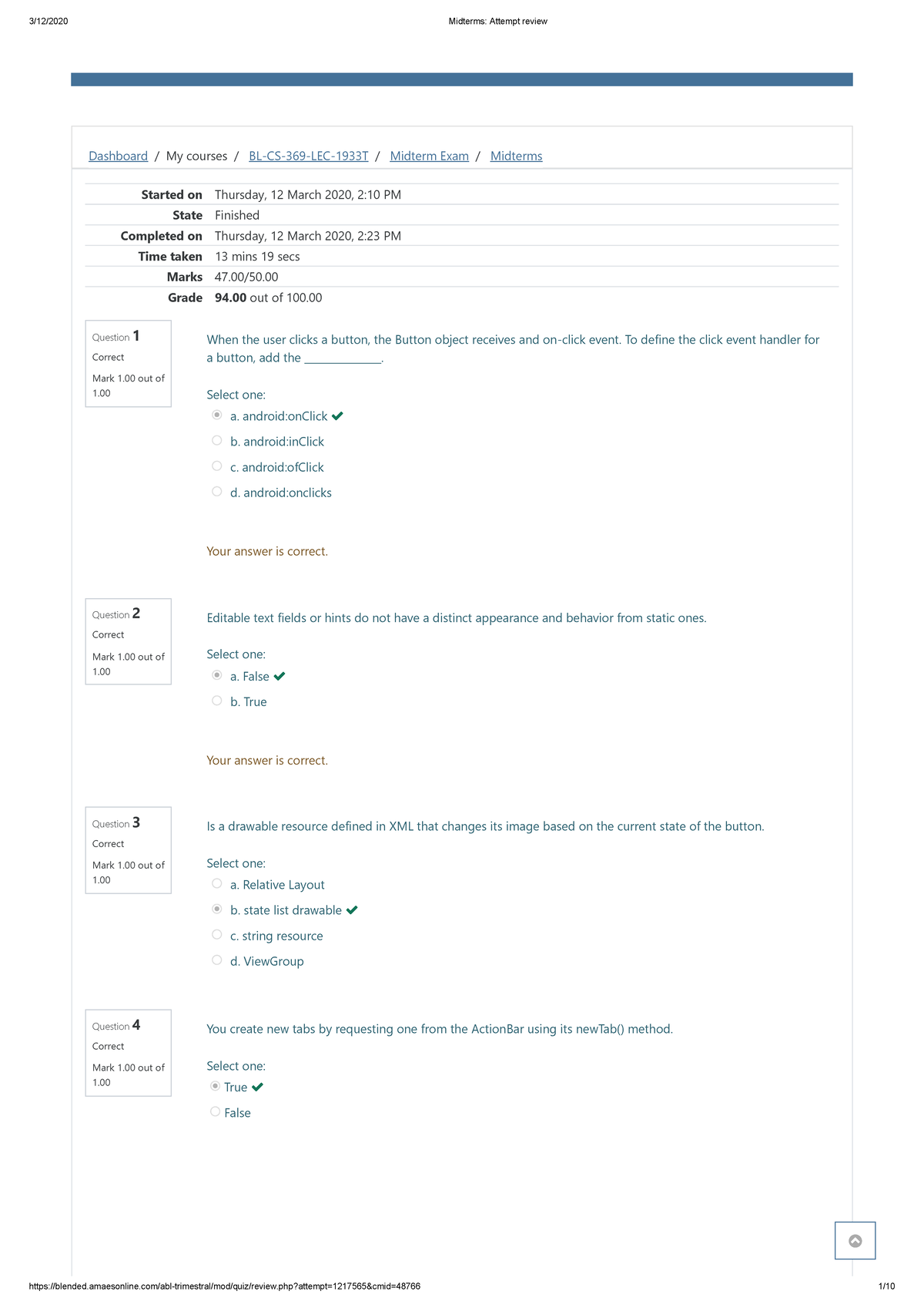 Pdfcoffee - EXAM - Dashboard / My courses / BL-CS-369-LEC-1933T / Midterm Exam / Midterms ...